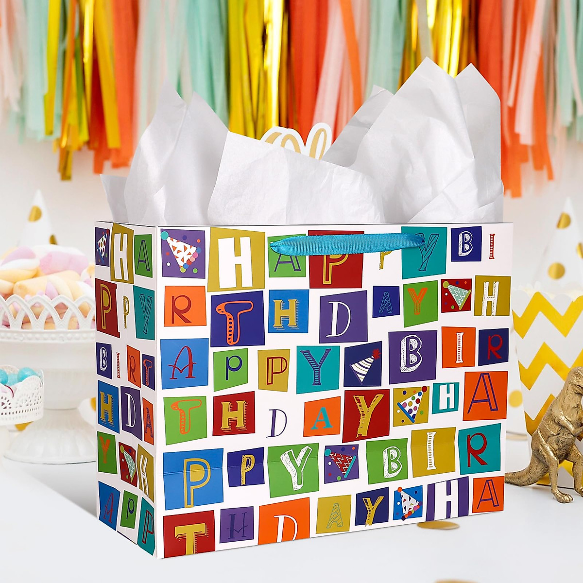 Giiffu 16.5" Extra Large Gift Bags for Birthday Party with Card and Tissue Paper (Pack of 2, Happy Birthday)