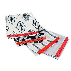 TARAN LIVING Amalfi Kitchen Towels Cotton with Trims Oversized Tea Towel Easter Table Decortaion Kitchen Decor Bar Mop Cotton Dish Towels Cloth - Blue & White - Set of 4-18x28 inches