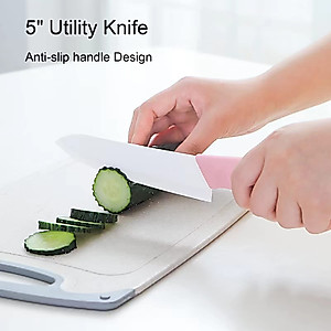 wgzixezn Ceramic Knife Set with Covers Pink Handle 6 Kitchen Knives Pcs - 6" Chef Knife 5" Utility Knife 4" Fruit Knife 3" Paring Knife Knife Block Holder and a Peeler,Pink