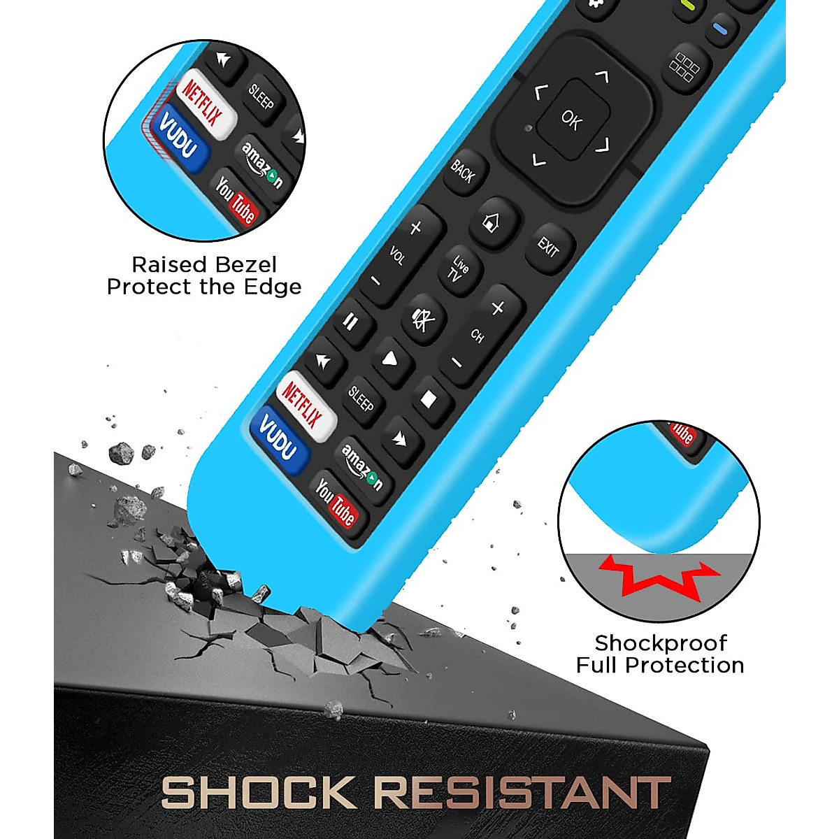 Silicone Protective Case for Hisense EN2A27 Remote Control, Anti-Slip Battery Back Cover for Hisense EN-2A27 Smart TV Remote Skin Sleeve Protector (Glow Blue)