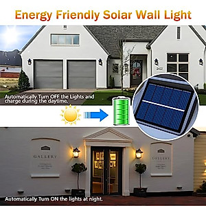 Solar Wall Lantern, Wirelss Motion Sensor Solar Light, IP65 Waterproof & 3 Modes with Solar Powered Wall Lights, Dusk to Dawn Exterior Solar Porch Lights for Patio, Garden, Camping (2 Pack)