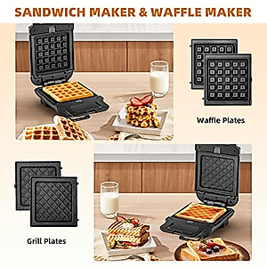 Mini Waffle Maker, Waffle Iron, Non-Stick 2-in-1 Waffle Machine with Removable Plates, Belgian Waffle Maker with Easy to Clean, Black