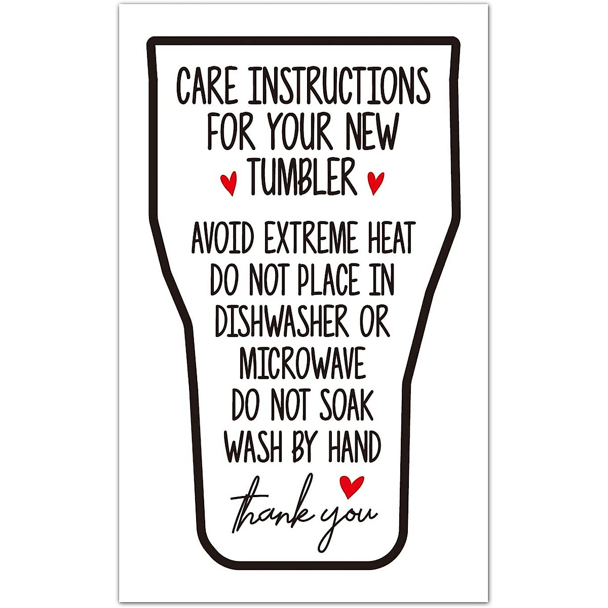 KORTTITALO 50 Care Instruction Cards Tumbler, Care Instructions for Tumbler Insert for Small Business, Care Instruction Cards for Cups, Small Online Shop Package Insert Tumbler Care Instruction Card.