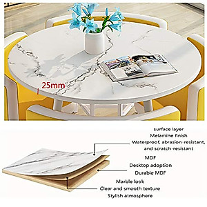 Reception Tables and Chairs Home Kitchen Leisure Table 80cm Marble Round Table Nordic 1 Table and 4 Chairs Vintage Leather Lounge Chair Office Reception Room Negotiating Table Cafe Library Lounge ( Co