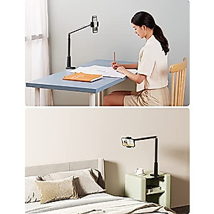 SupeDesk Extendable Cell Phone Stand, C-clamp, Lazy Phone Stand, for 3.5-6.7" Phone, Lying in Bed, Height Angle Adjustable, 360 Rotate, Aluminum Alloy, Lightweight, Black