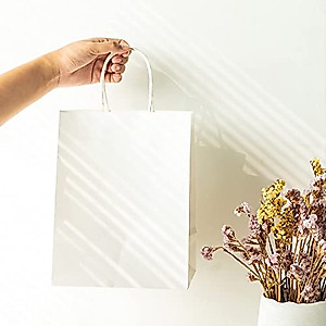RACETOP White Paper Bags with Handles Bulk 8"x4.5"x10.8" 50Pcs Gift Bags Medium Size, White Gift Bags with Handles, Gift Bags Bulk, Retail Bags, Party Bags, Shopping Bags, Merchandise Bags