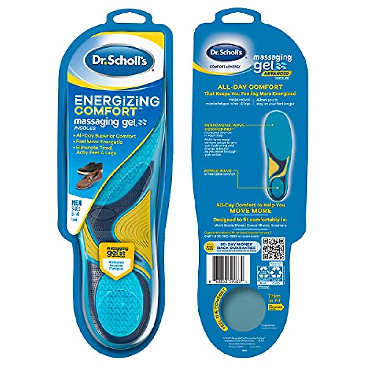 Dr. Scholl’s Comfort and Energy Massaging Gel Insoles, Men’s Size 8-14, 1 Pair