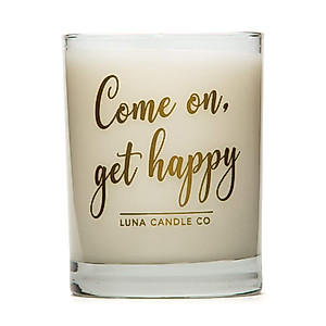 LUNA CANDLE CO. Natural Soy Vanilla Jar Candle, Elegant 11oz. Glass, Slow Burn Up to 110 Hours of Burn Time, Low Smoke, Fresh and Sweet Aromatherapy, Spa- Come On, Get Happy