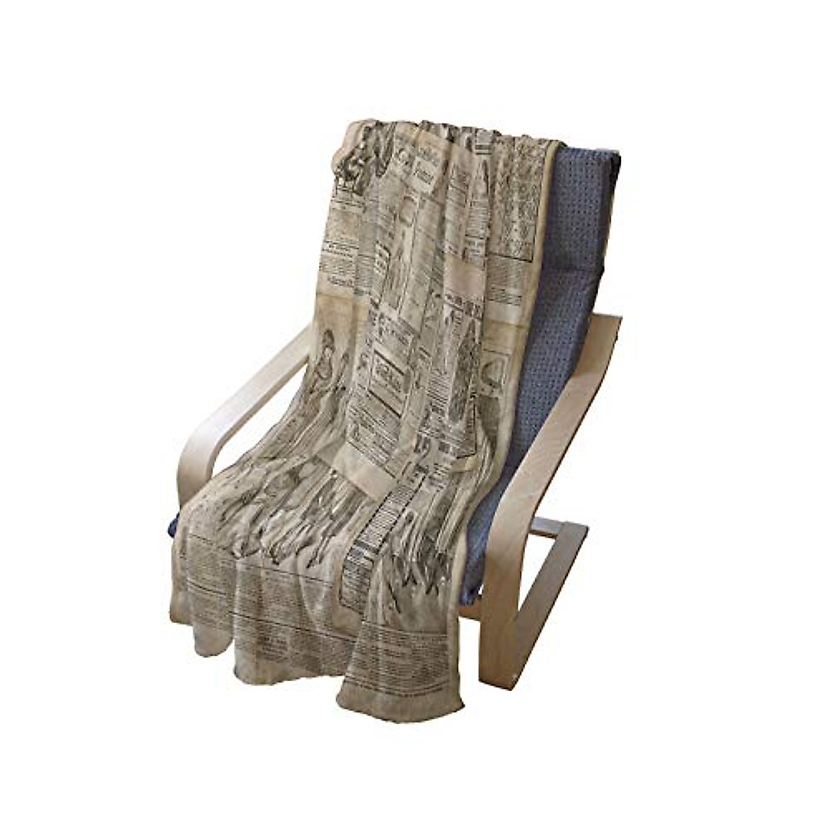 Ambesonne Antique Throw Blanket, Newspaper Pages with Advertising and Fashion Magazine Woman Edwardian Publicity Image, Flannel Fleece Accent Piece Soft Couch Cover for Adults, 50" x 60", Cream