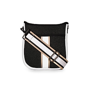 Haute Shore - Jeri Bravo Crossbody Tote, Black Denim W/Rosegold & White Stripe