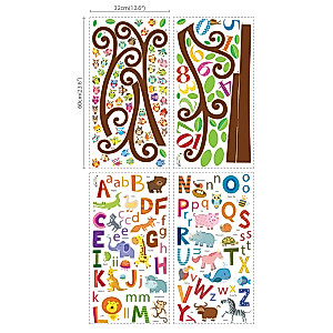 DECOWALL DA-1503 Animal Alphabet ABC and Owl Numbers Tree Kids Wall Stickers Wall Decals Peel and Stick Removable Wall Stickers for Kids Nursery Bedroom Living Room décor