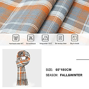 VANLINKER Soft Winter Warm Scarfs for Women Cashmere Feel Large Scarf Classic Camel Plaid Fashion Poncho Long Shawls Grid Wraps Scarves VL9307 Grey Orange