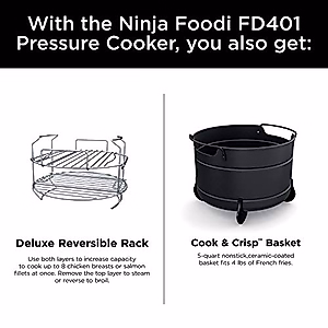 Ninja FD401 Foodi 12-in-1 Deluxe XL 8 qt. Pressure Cooker & Air Fryer that Steams, Slow Cooks, Sears, Sautés, Dehydrates & More, with 5 qt. Crisper Basket, Deluxe Reversible Rack & Recipe Book, Silver
