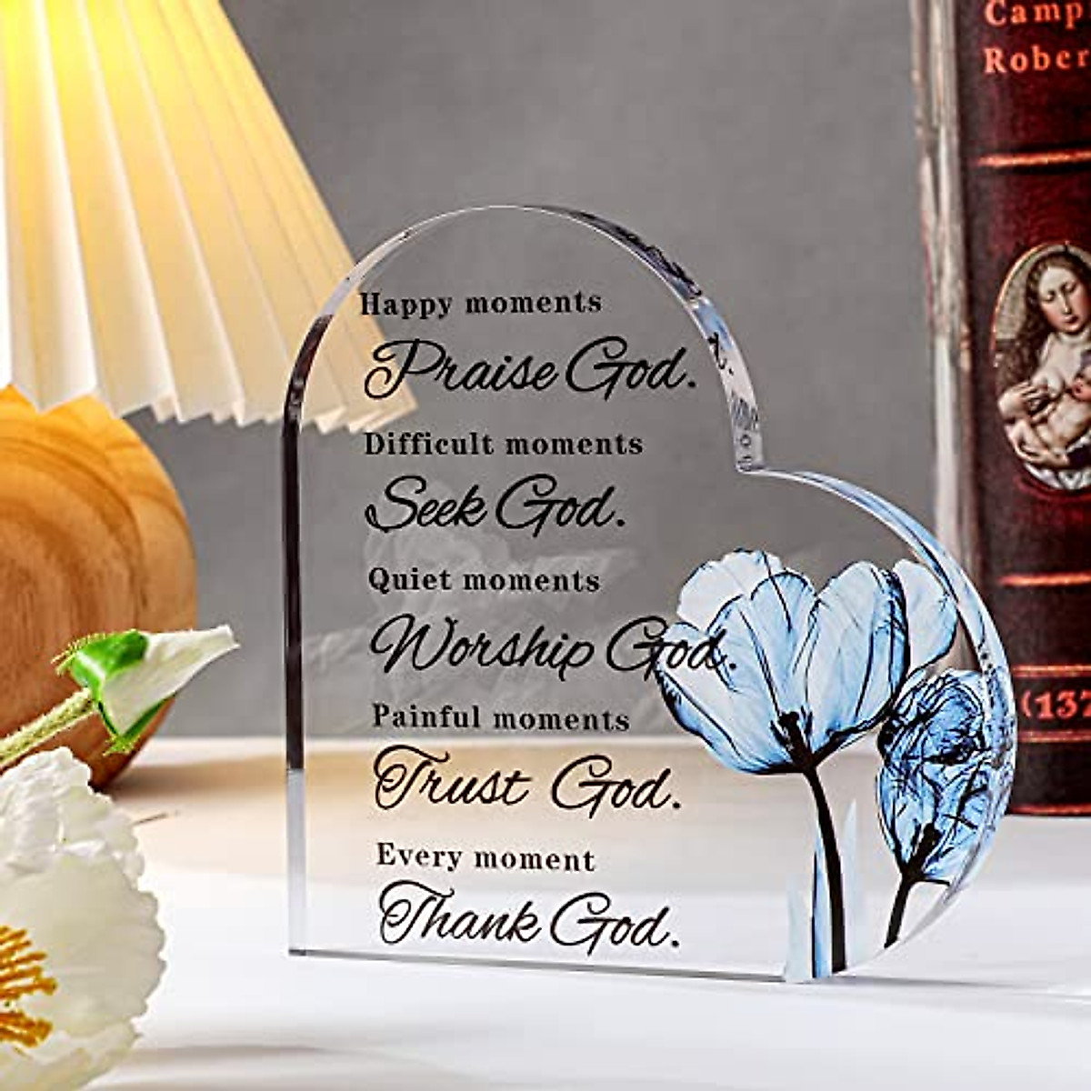 Christian Bible Verses Decor Christian Gift for Woman Prayers Religious Gift Positive Quotes Inspirational Gift Scripture Motivational Gift for Room Home Office Table Decor (Blue Flower)