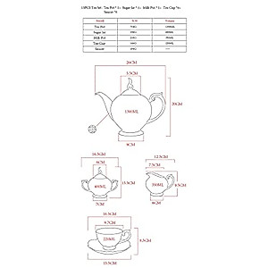 DNATS 15pc Set, Flower Embossed Porcelain Coffee Pot Cup Set, Dish Crown Design Dish, Palace Cup Set, Vintage Tea Party