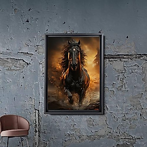 Majestic Black Stallion Galloping In The Clouds, Black Horse On Salt Flats, Canvas Print, Black Horse Print, Black Horse Wall Art, Wall Art, Art Print