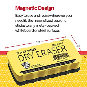 School Smart Magnetic Whiteboard Dry Eraser, 2 x 4 Inches - 084465