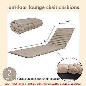 PERFECT GARDEN Chaise Lounge Cushion Outdoor Waterproof Patio Foldable Furniture Lounge Chair Cushions for Garden Patio Pool 76 * 23inch(Khaki, 2-Pcs Set)