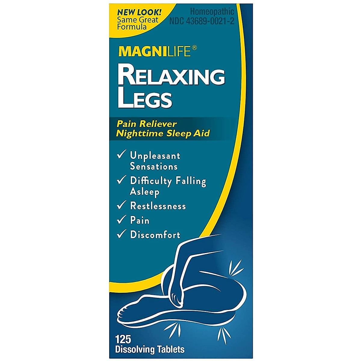 MagniLife Relaxing Legs, Natural Sleep Aid and Pain Reliever, Calms Jerks, Restlessness, and Discomfort - 125 Quick Dissolve Tablets