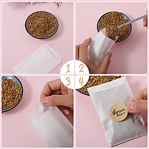 50Sets Wedding Confetti Bags Kit Include 50 Pieces 70 x 105 mm Wedding Confetti Glassine Bags Wedding Favor Bags and 50 Pieces Kraft Brown Wedding Confetti Stickers for Wedding (Throw Some Love)