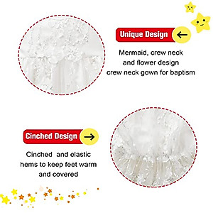 TENTIDE Baby Girl Christening Baptism Dresses White Embroidered Lace Newborn Baby Dedication Gowns with Headband 0-3 Month(Off-white, 0-3 Months)