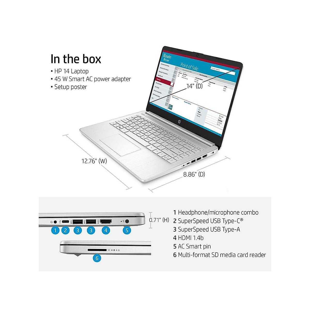 HP 2023 Newest 14 Laptop, 14" Display, Intel Core i5 1135G7 Processor, 16GB RAM, 1TB SSD, Intel Iris Xe Graphics, Bluetooth, Webcam, HDMI, Windows 11 Home, Natural Silver