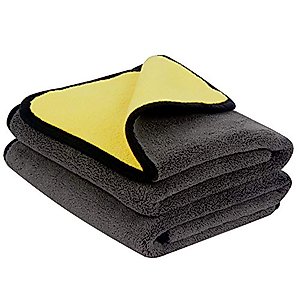 VIVOTE Microfiber Car Cleaning Towels Ultra Thick Plush car Drying Towel Buffing Cloths Super Absorbent Drying Auto Detailing Towel 15'' x 18'' 2pack Yellow+Gray