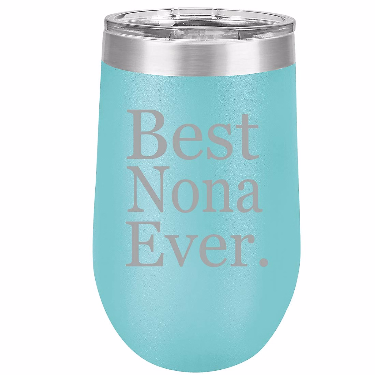 MIP Brand 16 oz Double Wall Vacuum Insulated Stainless Steel Stemless Wine Tumbler Glass Coffee Travel Mug With Lid Best Nona Ever Grandma Grandmother (Teal)