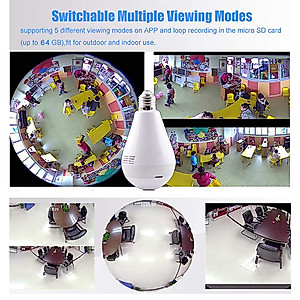 Light Bulb Camera Indoor, COSULAN 2.4G WiFi Floodlight Security Camera, 360 Degree Panoramic Surveillance Camera Lamp with Fisheye/Motion Detection/Night Vision/Cloud & SD Card Storage/Alert Events/A7