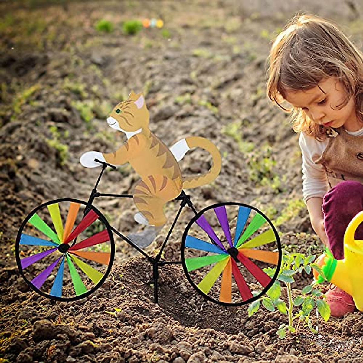 DAADUN Animal Bike Wind Spinner,3pcs 3D Cat Dog Animal Riding Bicycle Windmills Animal Pinwheels for Garden, Yard, Lawn, Whirligig Stake Decoration