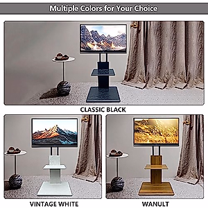 Usumairu TV Floor Stand TV Stand with Sturdy Wood Base,Angle and Height Adjustable Swivel TV Mount Stand with Media Shelf for 32-70 Inch Flat Screen TV for Bedroom Living Room (Black)