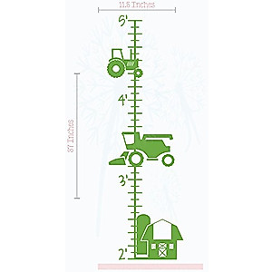 Farm Tractor Growth Chart Vinyl Height Ruler Boy Bedroom Décor Wall Decals Lime Green