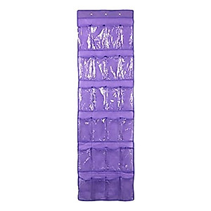 Washranp Punch-Free Over The Door Shoe Organizer, Hanging Shoe Rack Holder with 24 Large Fabric Pockets, Storage Rack Hangs on Closets for Shoes, Sneakers or Home Accessories Purple