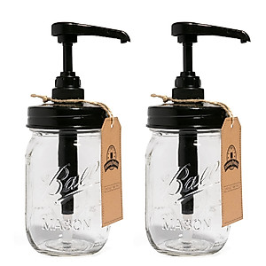 Jarmazing Products Mason Jar Syrup Dispenser - Set of 2 – 16 oz Ball Jars with Rust-Proof, Leak-Proof, Food Grade Pumps for Honey, Syrups, Condiments, Salad Dressings and More
