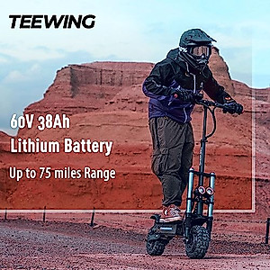 TEEWING X5 60mph Electric Scooter for Adults, Electric Scooters with 6000W Dual Motor, Up to 75Miles Range, Adult Scooter with Dual Hydraulic Brakes, Folding Scooter with 11'' Off-Road Tires