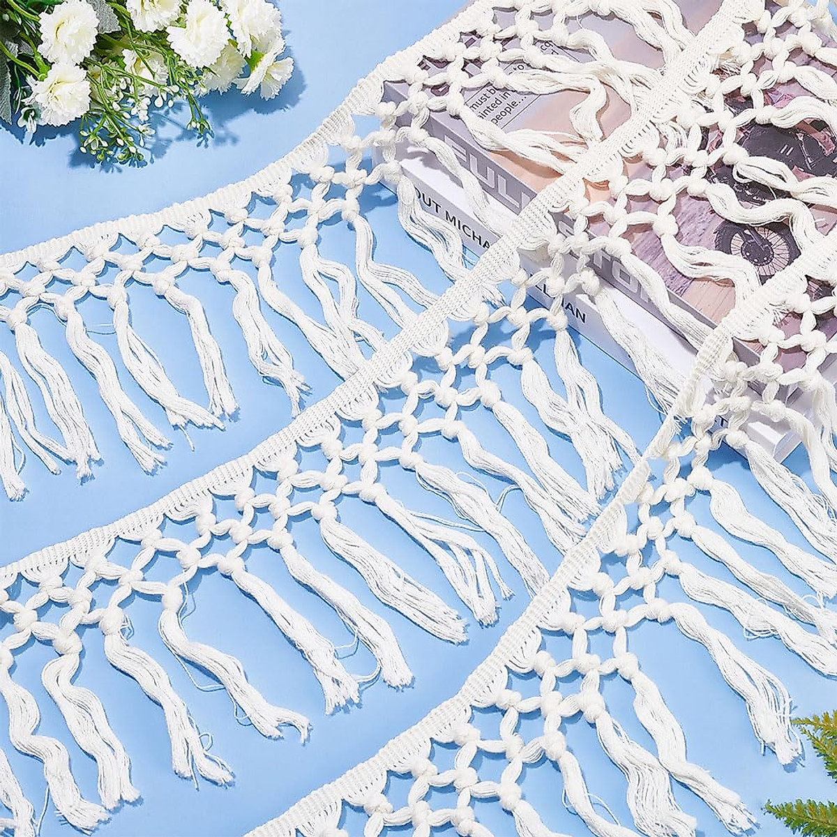 WEBEEDY 5 Yards 13cm Wide Tassel Fringe Trim White Trim Fringe by The yard Boho Tassel Ribbon for Table Clothes Accessories Lamp Shade Decoration Wedding Dress Sewing Edging Crafts, Beige