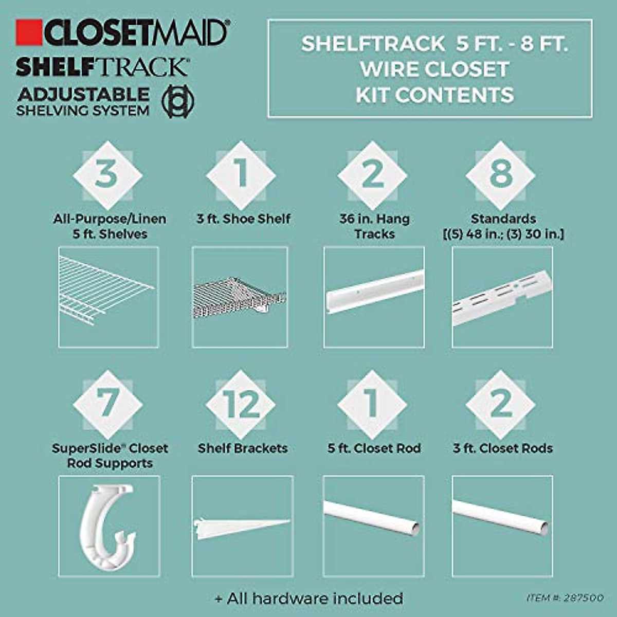 ClosetMaid ShelfTrack Wire Closet Organizer System, Adjustable from 5 to 8 Ft., White & ShelfTrack Wire Closet Organizer System Adjustable from 5 to 8 Ft,