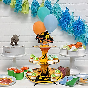 Dinosaur Cupcake Stand for Kids Boys Dinosaur Birthday Jurassic Party Baby Shower Decorations Supplies Favors 3 Tier Dino Cardboard Cupcake Stand for 24 Cupcakes