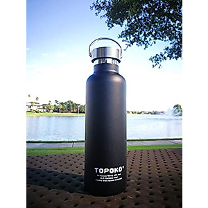 TOPOKO 25 oz Stainless Steel Vacuum Insulated Water Bottle, Keeps Drink Cold up to 24 Hours & Hot up to 12 Hours, Leak Proof and Sweat Proof. Large Capacity Sports Bottle Wide Mouth Metal Lid (Black)