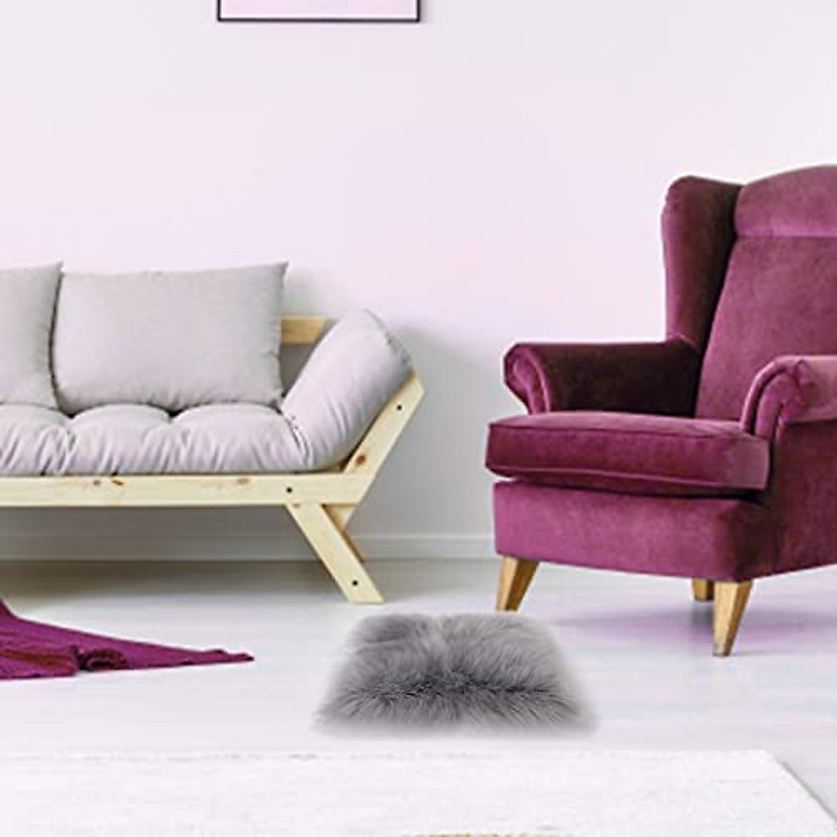 WLLHYF 10 Inches Mini Square Faux Fur Rug， Small Fluffy Area Rug Cushion for Living Room Sofa Bedroom Floor Soft Square Chair Cover Seat Pad Nail Mat for Photographing Background of Jewelry