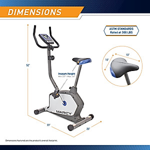 Marcy Upright Exercise Bike with Adjustable Seat and 8 Magnetic Resistance Preset Levels NS-1201U,Black/Grey/Silver