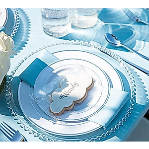 Lawei 6 Pack Clear Plastic Charger Plates with Bead Rim, 13 Inch Plastic Round Serving Plates Decor Dinner Plates for Party Wedding Events Dinner Decoration
