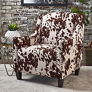 Christopher Knight Home Elysabeth Studded Velvet Club Chair, Milk Cow / Dark Brown 32.75D x 29.25W x 37.5H in