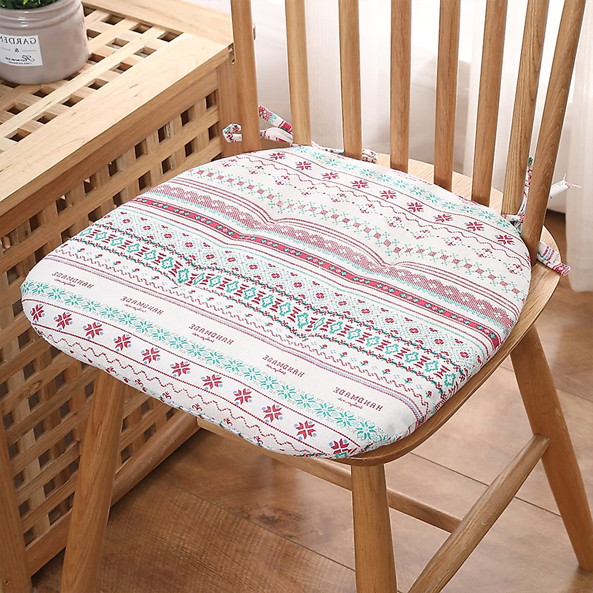 4 Pack Cotton and Linen Chair Cushion for Desk Chair Soft Plush Nonslip Seat Cushions Washable Kitchen Dining Chair Pads with Ties Office Car Sitting Chair Pads,17.7" x 17" (Pink-Bohemia)