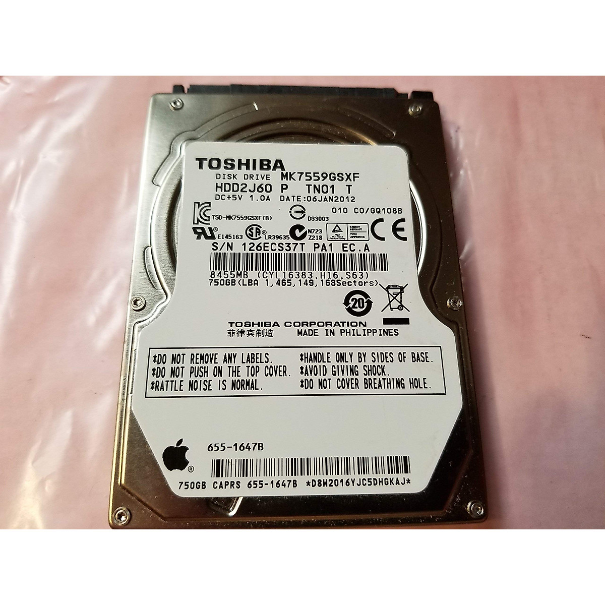 MK7559GSXF, C0/GQ108B, HDD2J60 P TN01 T, Toshiba 750GB SATA 2.5 Hard Drive (Certified Refurbished)