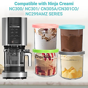 Ninja Creami Pints and Lids, 4 Pack Containers Replacement - 16 oz Cups Compatible with NC301 NC300 NC299AMZ NC290 Series Ice Cream Maker