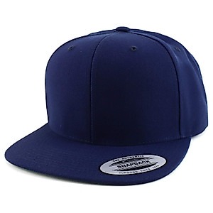 Trendy Apparel Shop Flexfit Oversize XXL Structured Blank Flatbill Snapback Cap - Navy - 2XL