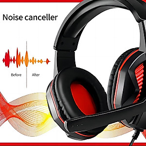 FNSHIP 3.5mm Port Wired Gaming Headset with Mic Volume Control,Stereo Bass Noise Isolation for PS4 New Xbox One PSP PC Laptop Tablet Cellphones,Black&Red