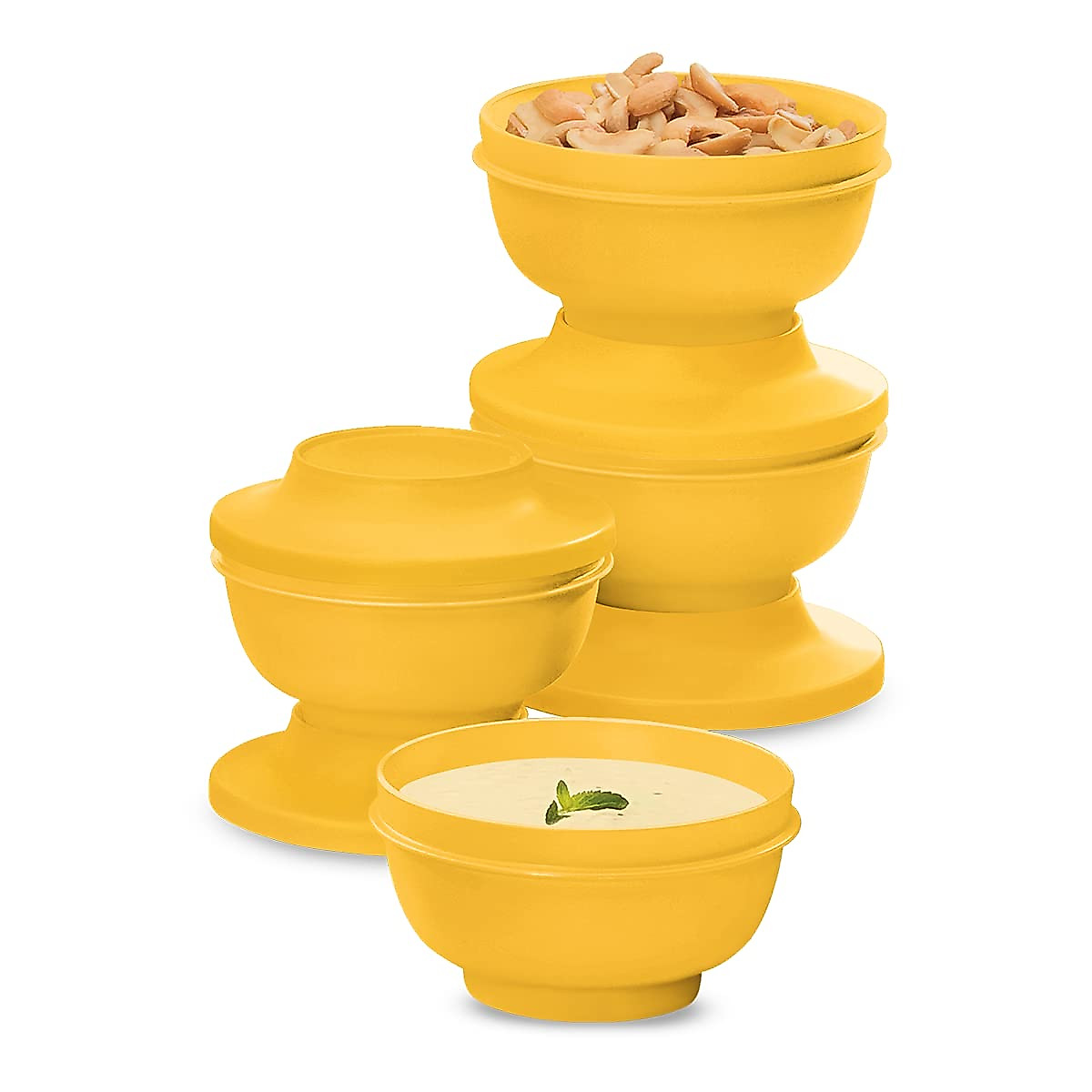 Tupperware Serve Rice Pedestal Oriental Bowl 325ml / 11oz Set of 4 in Yellow