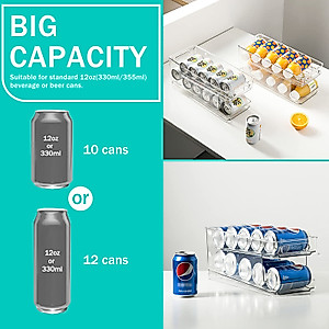 Automatic Rolling Can Dispenser, 2-Tier Soda Can Storage Organizer for Refrigerator, Drink Can Organizer for Fridge, Refrigerated Drawer with Handle for Freezer Kitchen Pantry (Plastic)
